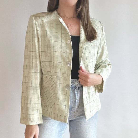 Vintage | Jackets & Coats | Vintage Pistachio Plaid Blazer | Poshmark